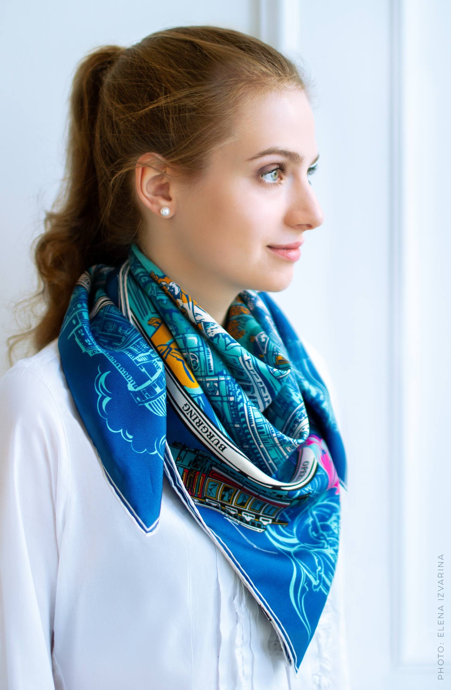 Blue Designer Silk Scarf, Architechtural Print, Vienna, Gift for Her ...