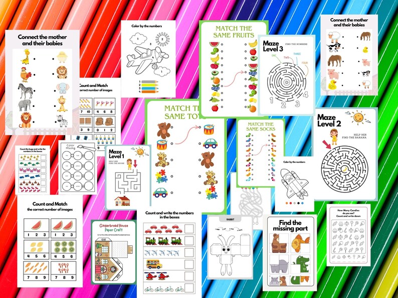 40 Pages Kids Activity Sheets, Printable Kids Activity Book, Toddler ...