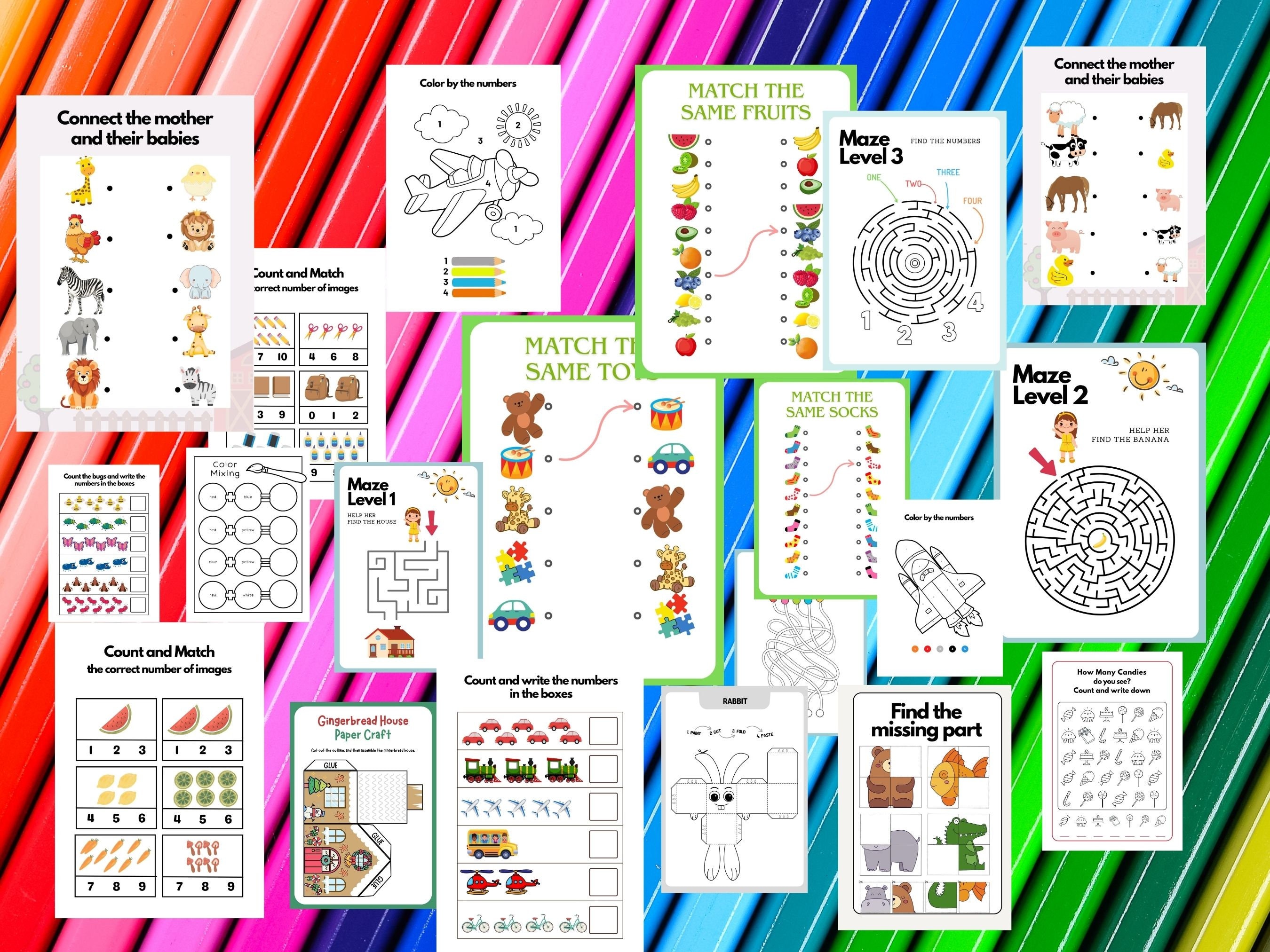 40 Pages Kids Activity Sheets, Printable Kids Activity Book, Toddler ...