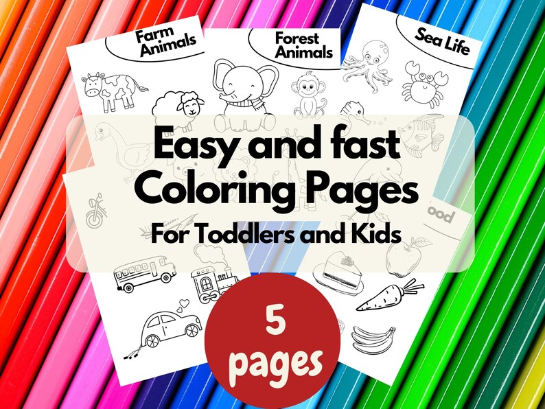 5 Printable Coloring Pages, Kids Coloring Pages, Simple Coloring Book ...
