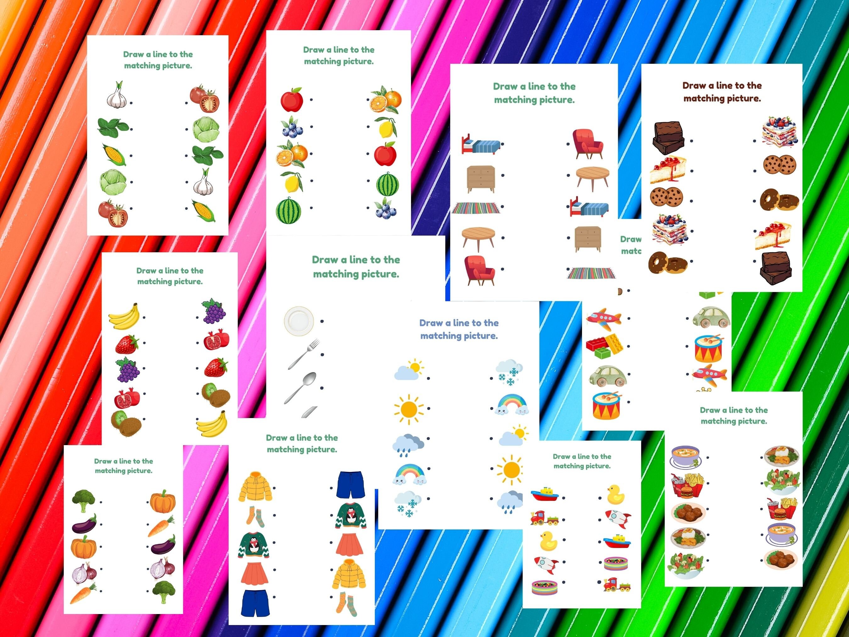 Educational Matching Worksheets for Kids, Printable Kindergarten ...