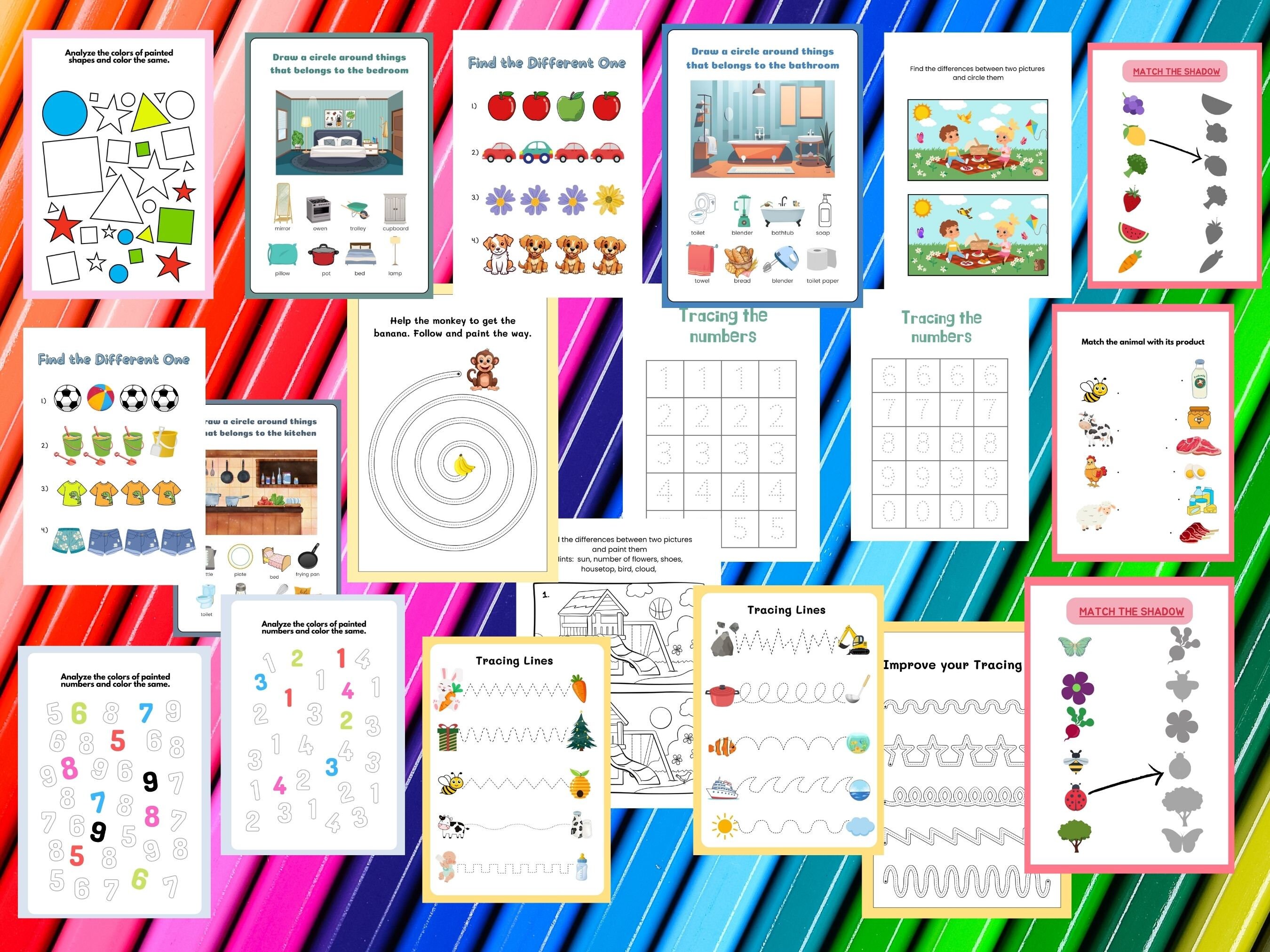 40 Pages Kids Activity Sheets, Printable Kids Activity Book, Toddler ...