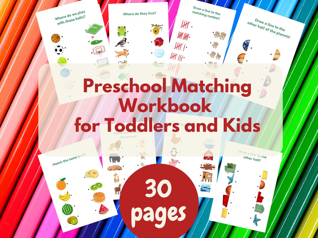 Preschool Activity Workbook, Matching Worksheets for Kids and Toddlers ...