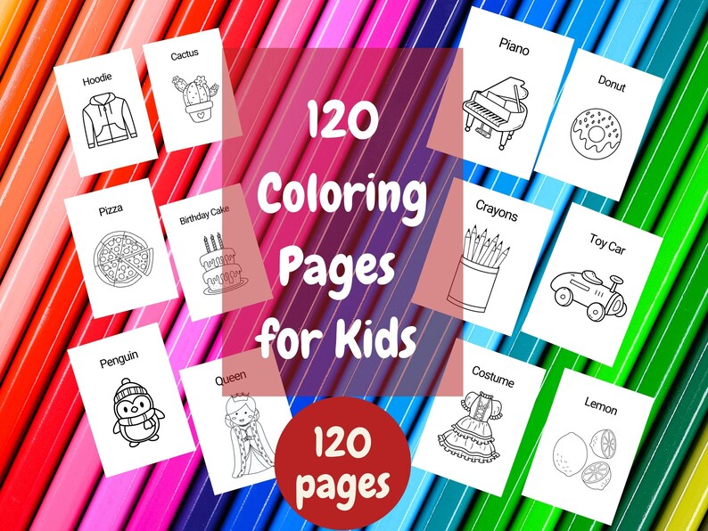 120 Coloring Pages for Kids, Printable Kids Coloring Book, Digital ...