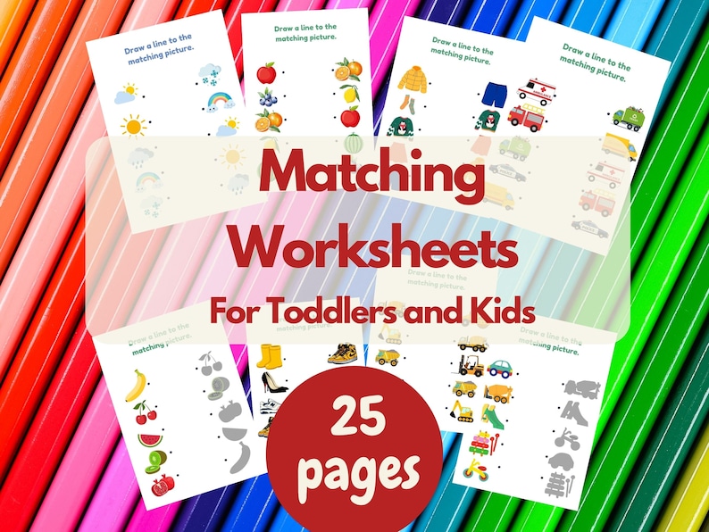 Educational Matching Worksheets for Kids, Printable Kindergarten ...