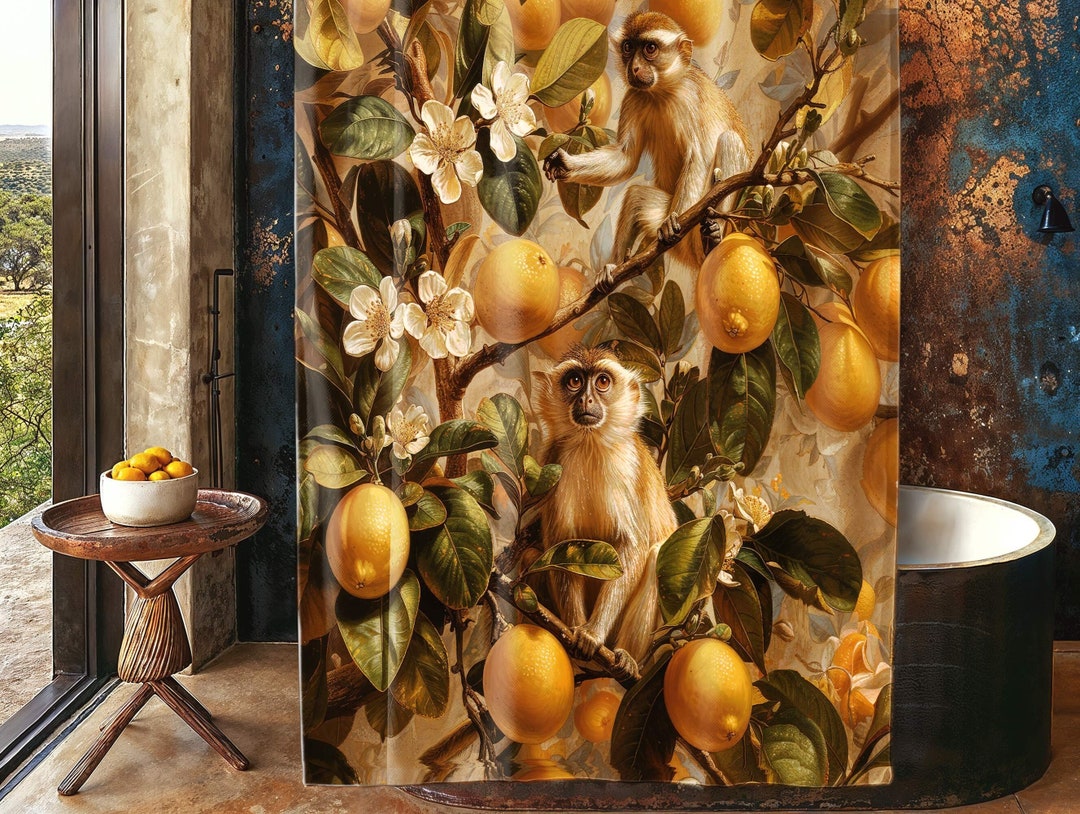 Capuchin Monkeys in Lemon Tree Shower Curtain - Vintage Adventure and ...