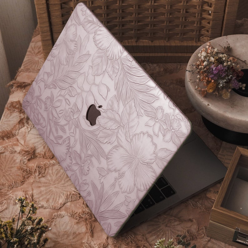 Lavender Purple Embossed Floral Leather PU Mac Case MacBook Pro 13 Air ...
