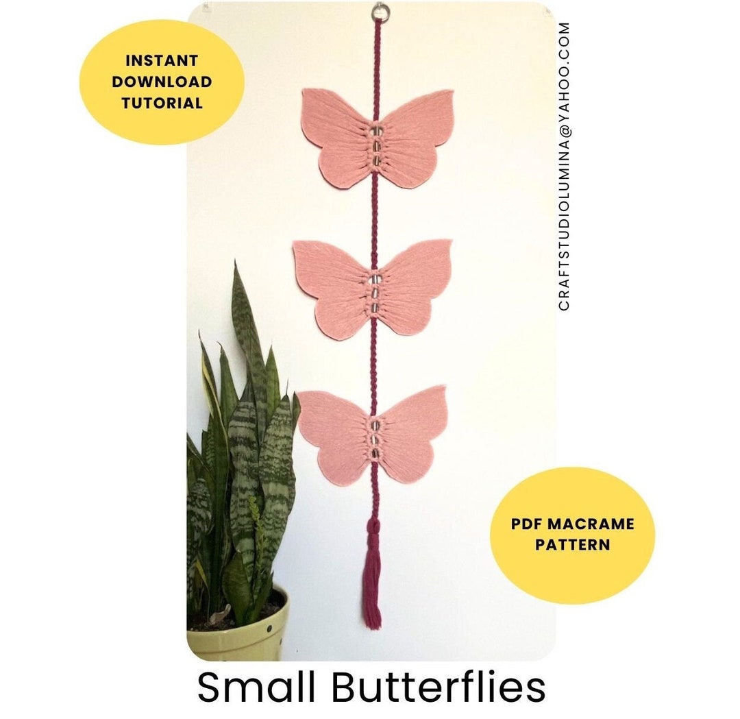 Macrame Pattern PDF Tutorial Small Butterflies With Beads Made by Cord Decoration for Home Wall ...
