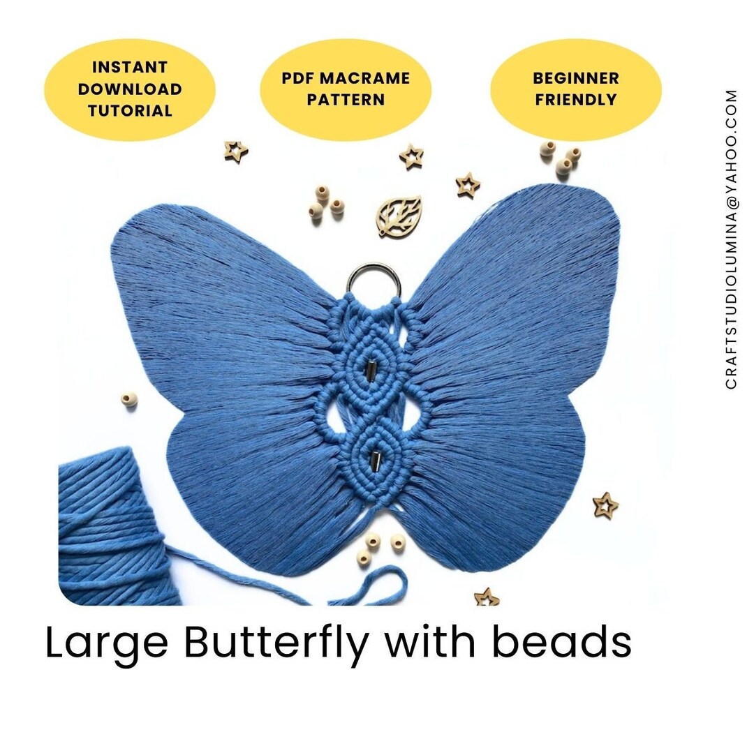 Macrame Pattern PDF Tutorial Large Butterfly With Beads Made by Cord ...