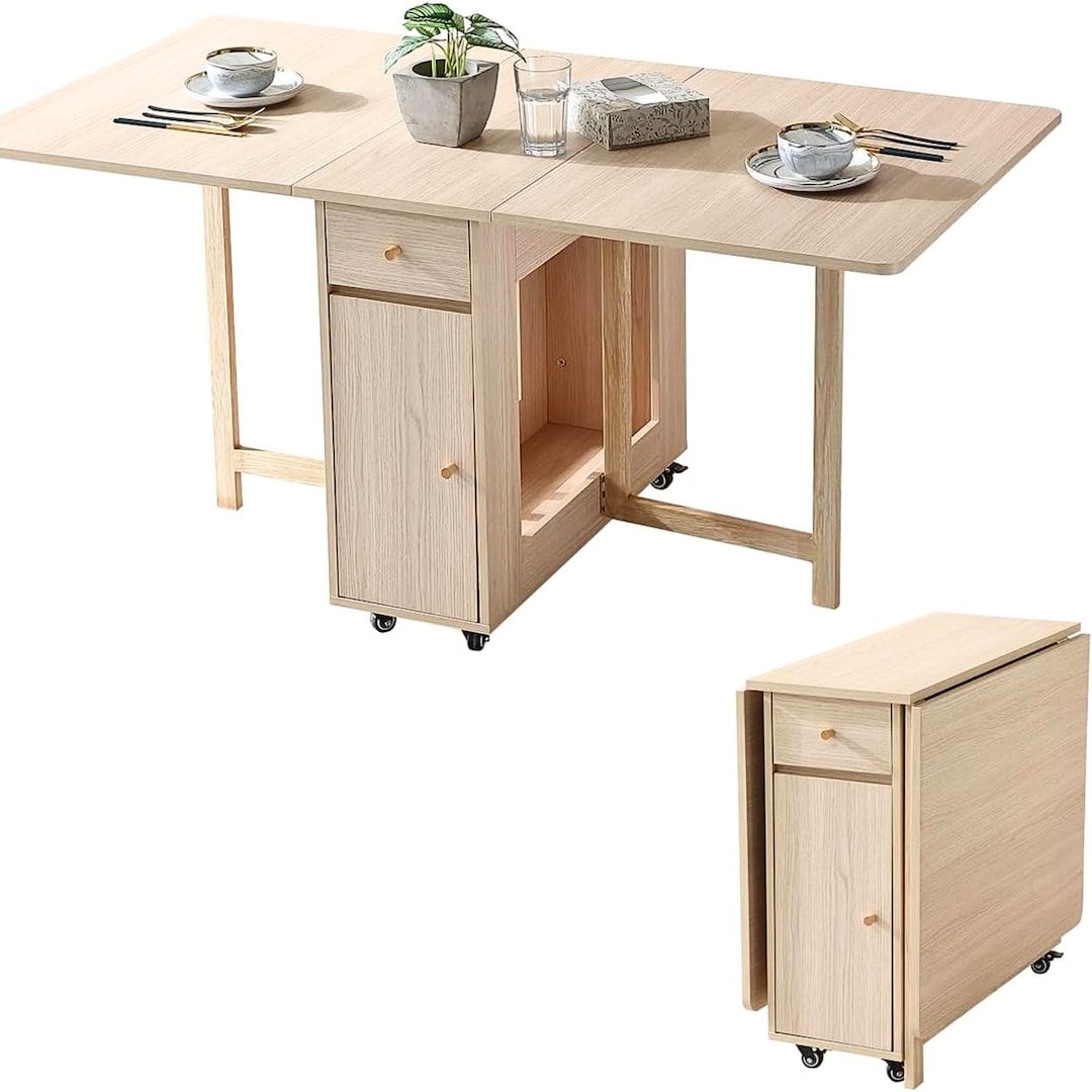 Expandable Folding Dining Table With Drop Leaf for Living Room, Kitchen ...