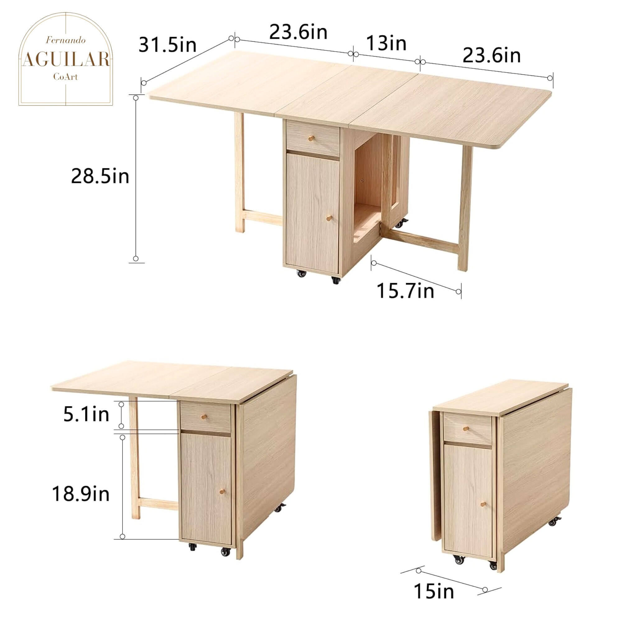 Expandable Folding Dining Table With Drop Leaf for Living Room, Kitchen ...