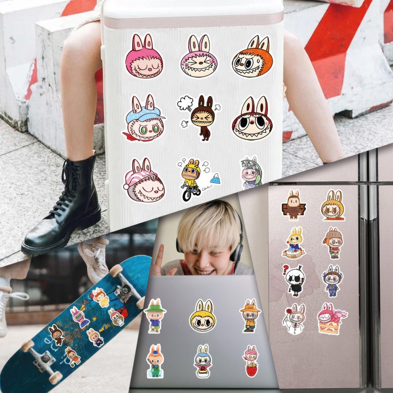 Adorable Labubu Inspired Sticker Gift Set | Cute Cartoon Vinyl Decals ...