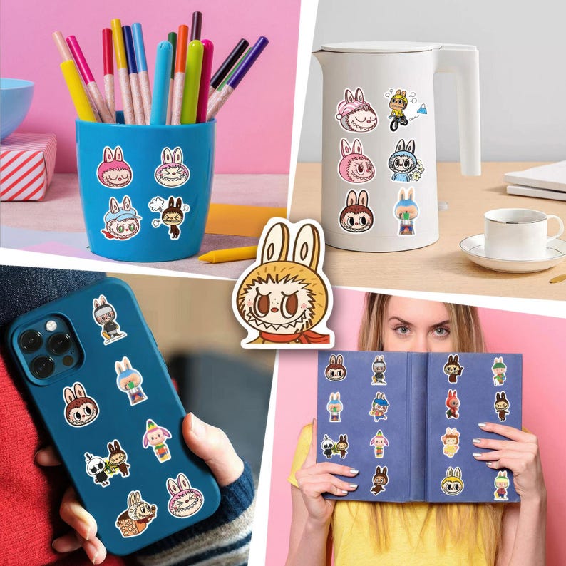 Adorable Labubu Inspired Sticker Gift Set | Cute Cartoon Vinyl Decals ...