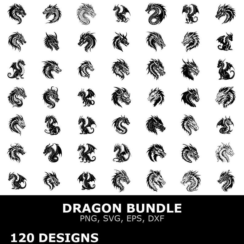 Dragon Digital Clipart Bundle Svg Png Eps Dxf Cricut Cutting Files ...