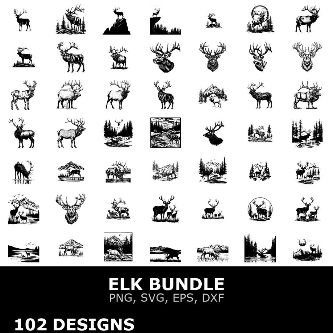 Elk Digital Clipart Bundle Svg Png Eps Dxf Cutting Files for Cricut ...