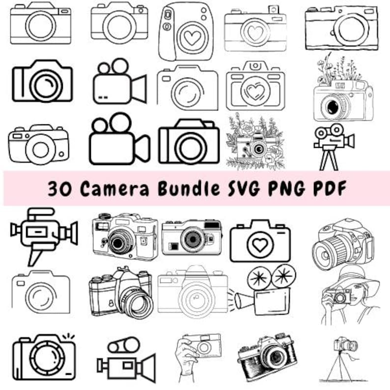 Camera Bundle SVG, Camera Doodle Svg, Camera SVG Cutting Files for ...