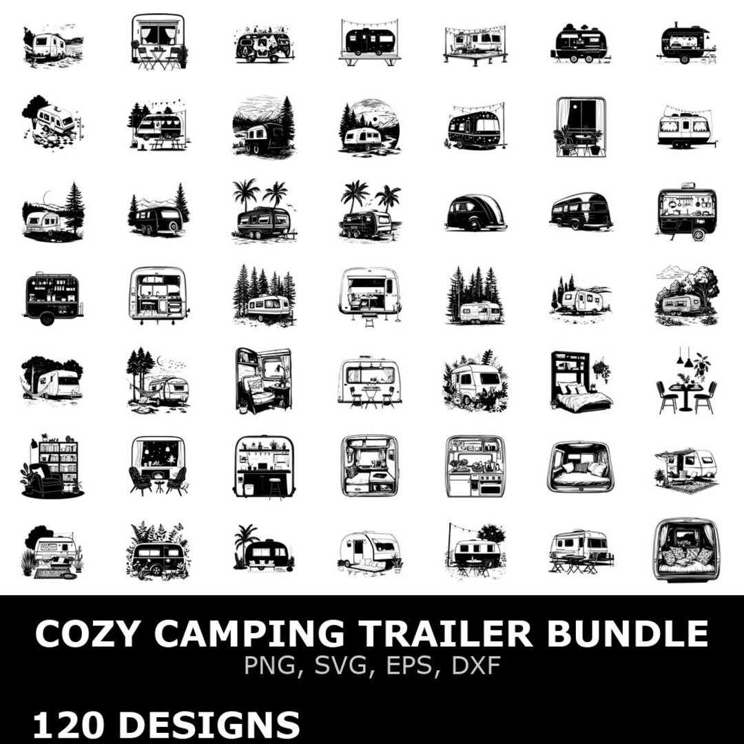 Cozy Camping Trailer Digital Clipart Bundle Svg Png Eps Dxf for Cricut ...