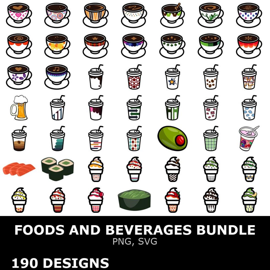 Foods and Beverages SVG Bundle, Foods and Beverages Clipart, Cutting ...