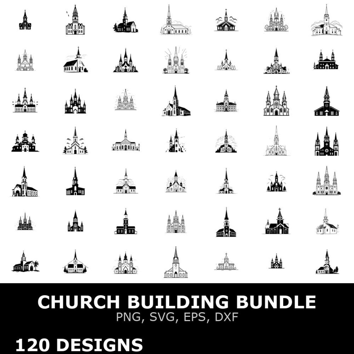 Church Building Digital Clipart Bundle Svg Png Eps Dxf for Cricut ...
