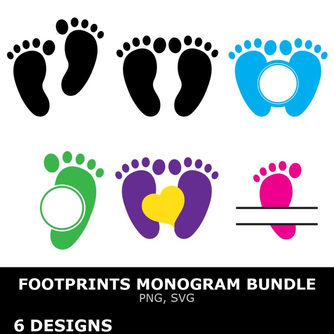 Footprints Monogram SVG Bundle, Footprints Monogram Clipart, Cutting ...