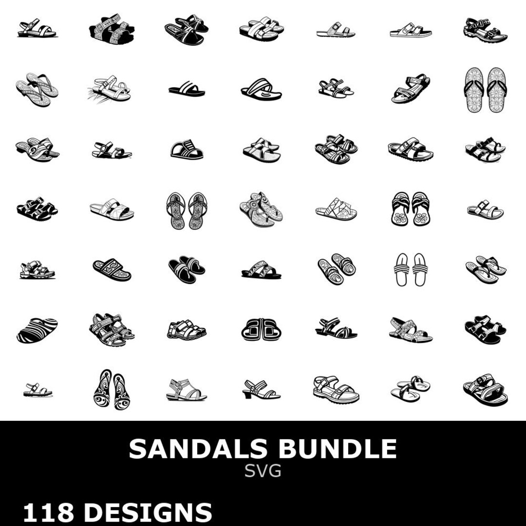 Sandals Digital Clipart Bundle Svg Cricut Cutting Files Summer Graphics ...