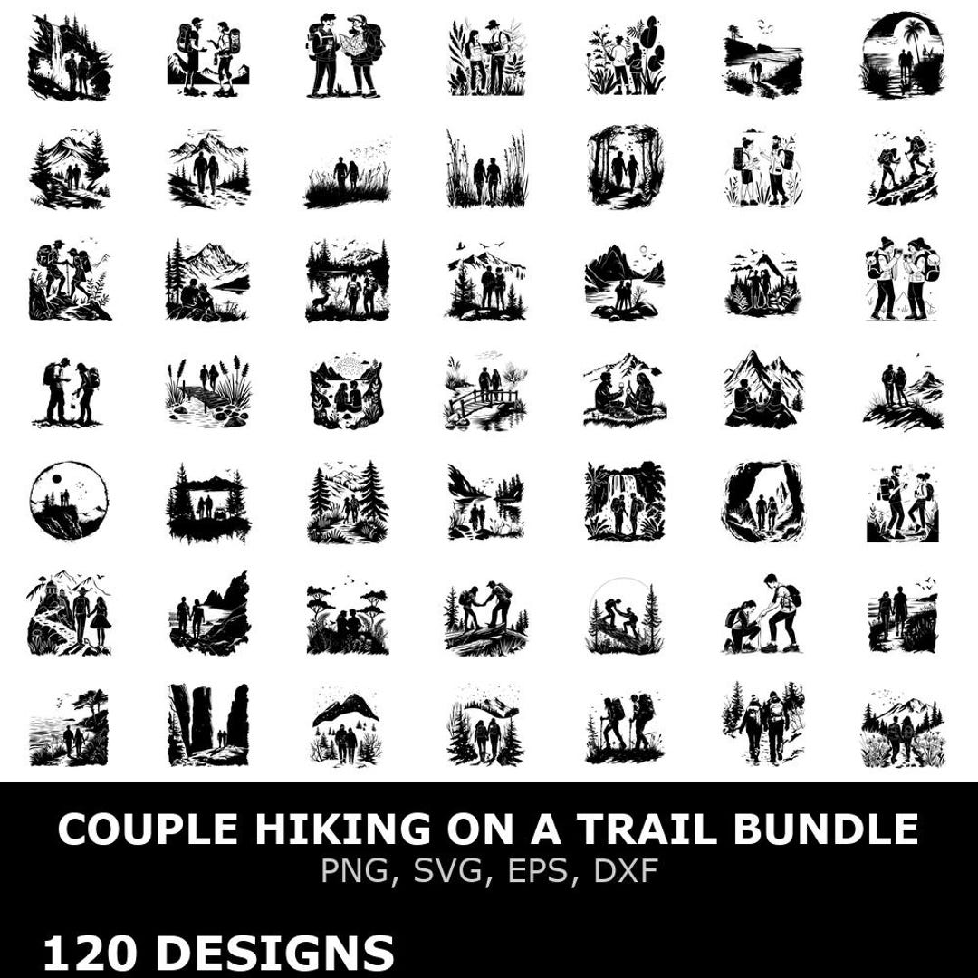 Couple Hiking on a Trail Digital Clipart Bundle Svg Png Eps Dxf for ...