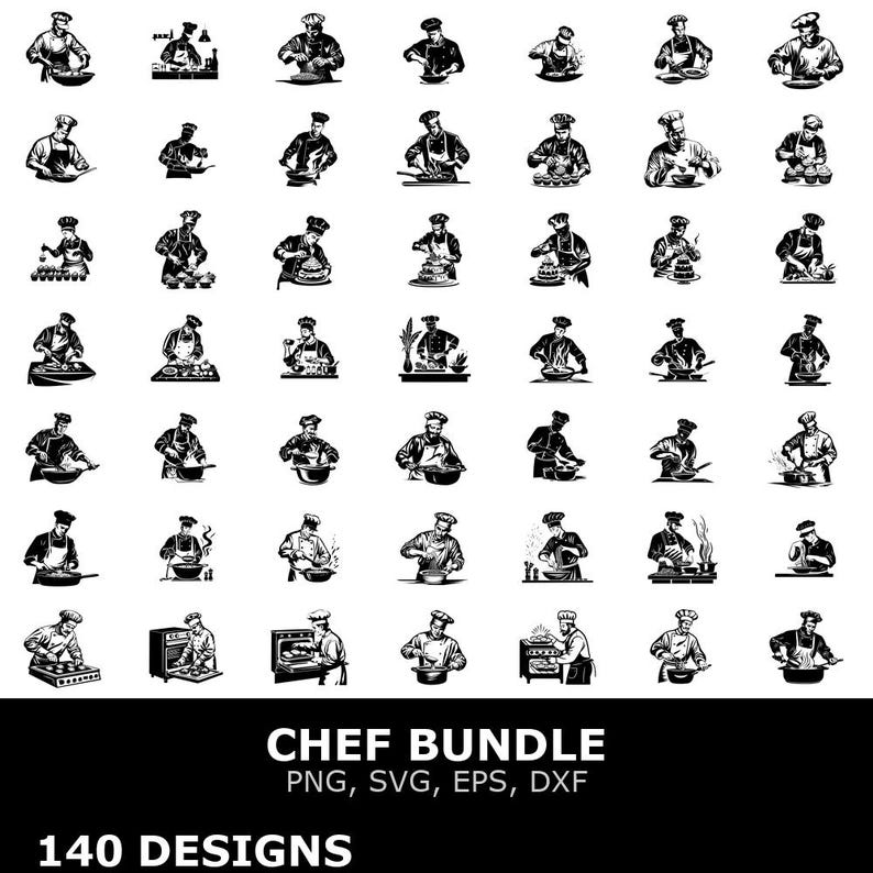 Chef Digital Clipart Bundle Svg Png Eps Dxf for Cricut Cutting Files ...