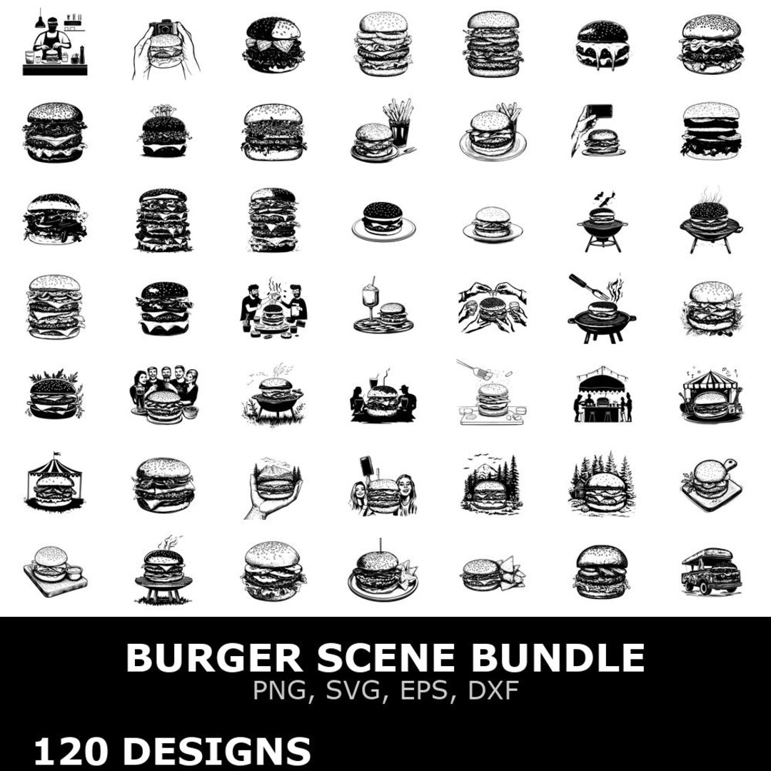 Burger Scene Digital Clipart Bundle Svg Png Eps Dxf for Cricut Cutting ...