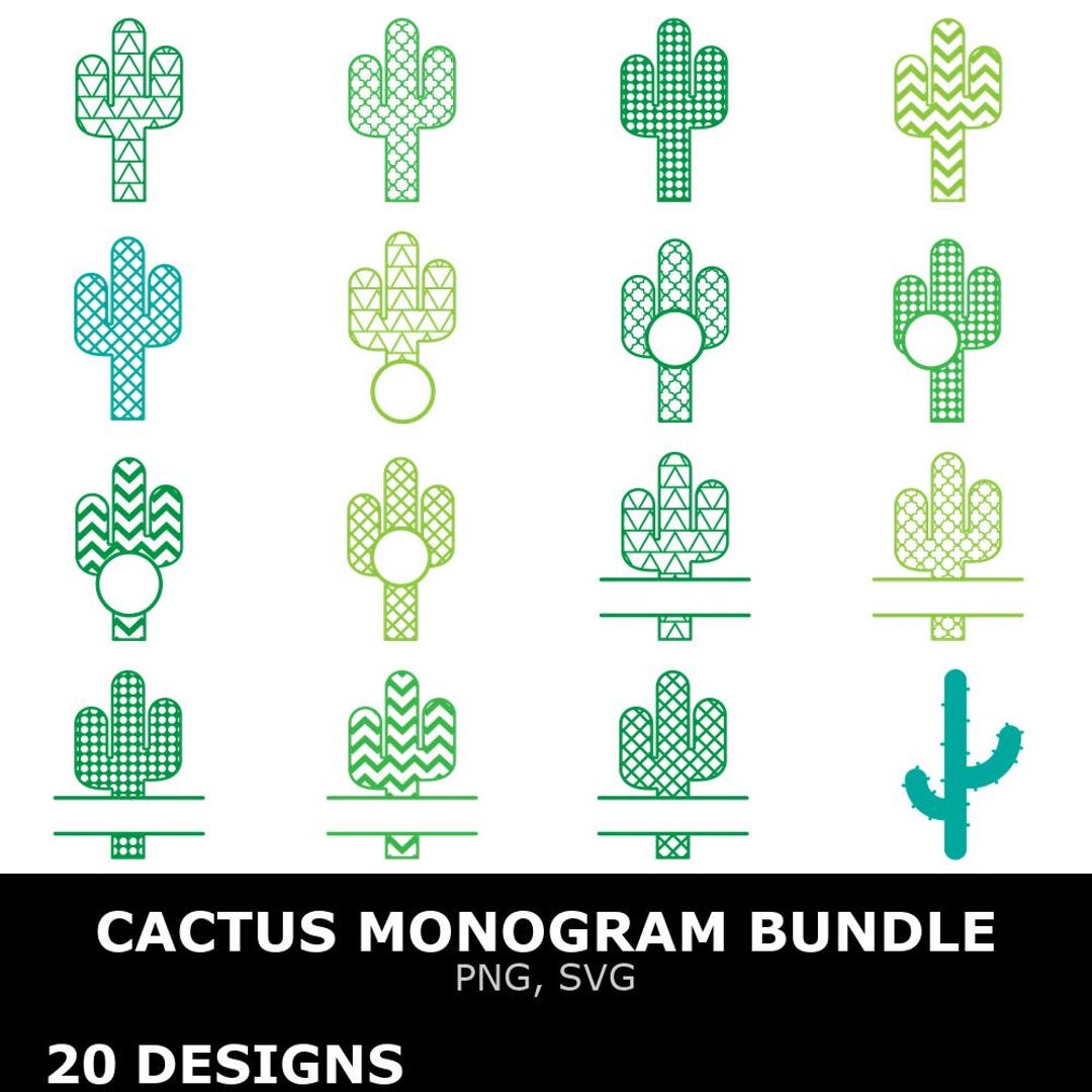 Cactus Monogram SVG Bundle, Cactus Monogram Clipart, Cutting Files for ...