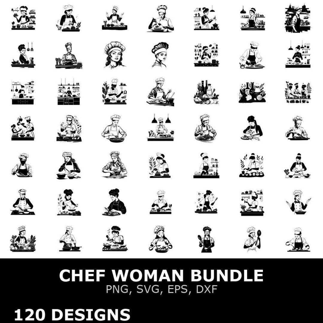 Chef Woman Digital Clipart Bundle Svg Png Eps Dxf for Cricut Cutting ...
