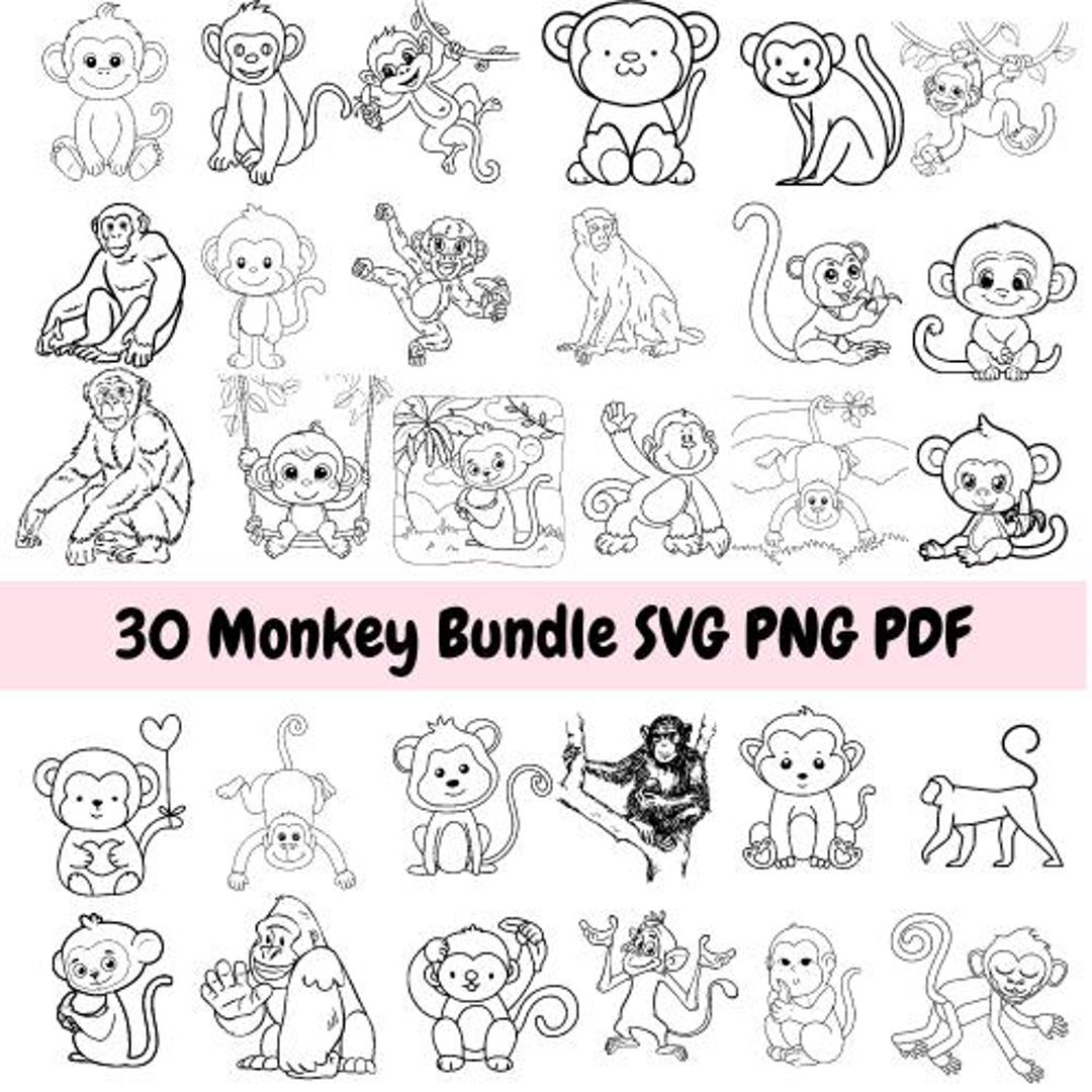 Monkey Bundle SVG, Monkey Doodle Svg, Monkey SVG Cutting Files for Cricut, Monkey Clipart, Hand ...