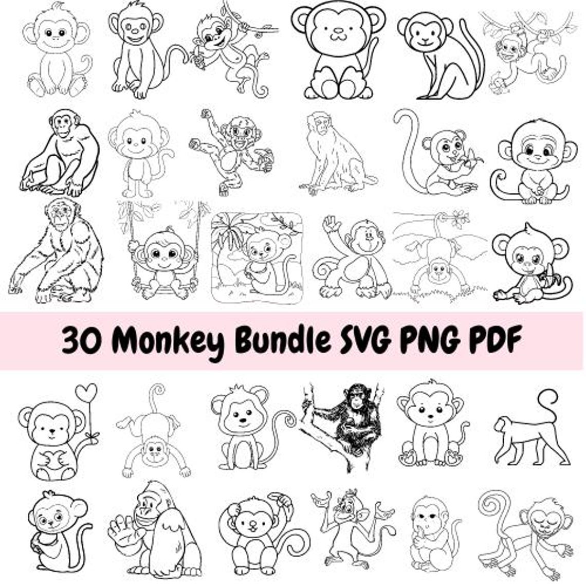 Monkey Bundle SVG, Monkey Doodle Svg, Monkey SVG Cutting Files for ...
