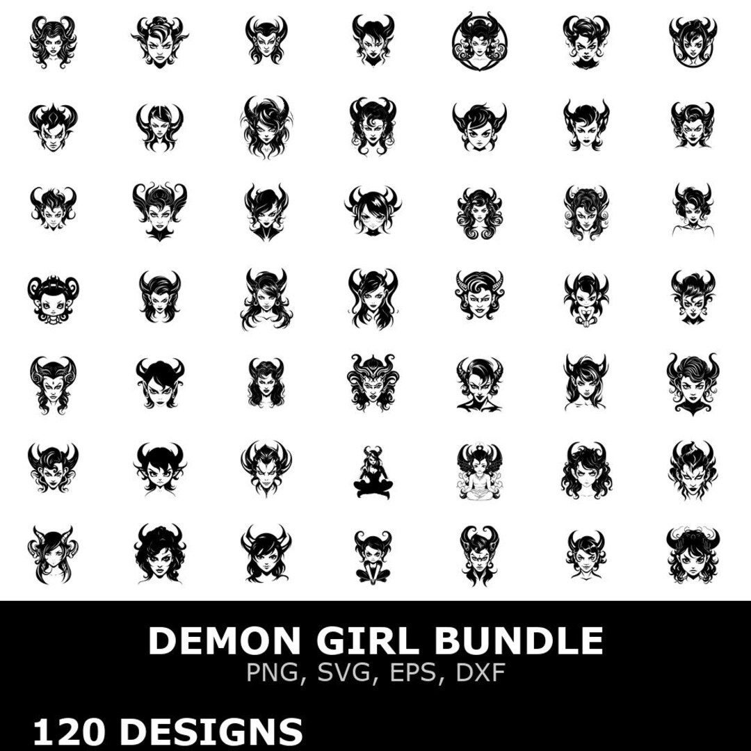 Demon Girl Digital Clipart Bundle Svg Png Eps Dxf for Cricut Cutting ...