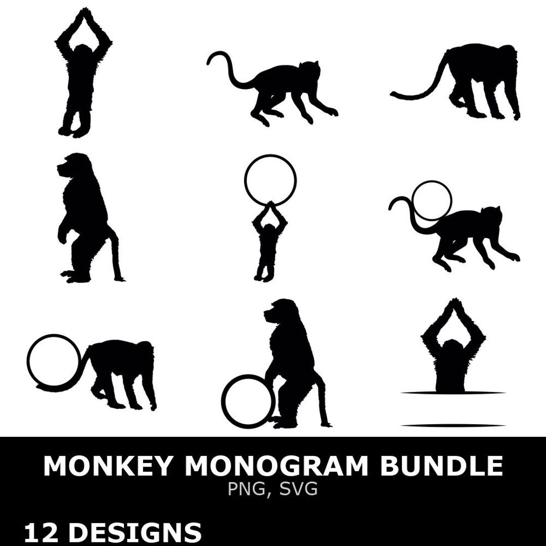 Monkey Monogram SVG Bundle, Monkey Monogram Clipart, Cutting Files for ...