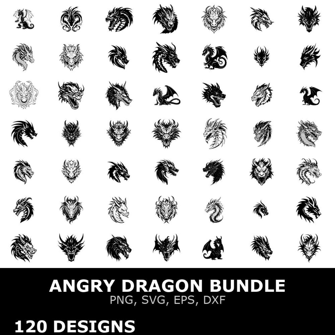 Angry Dragon Digital Clipart Bundle Svg Png Eps Dxf for Cricut Cutting ...