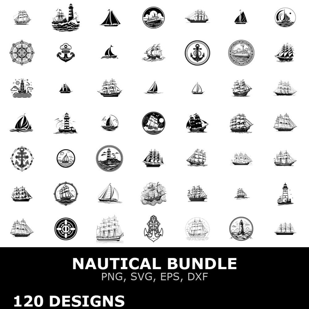 Nautical Digital Clipart Bundle Svg Png Eps Dxf Cricut Cutting Files ...