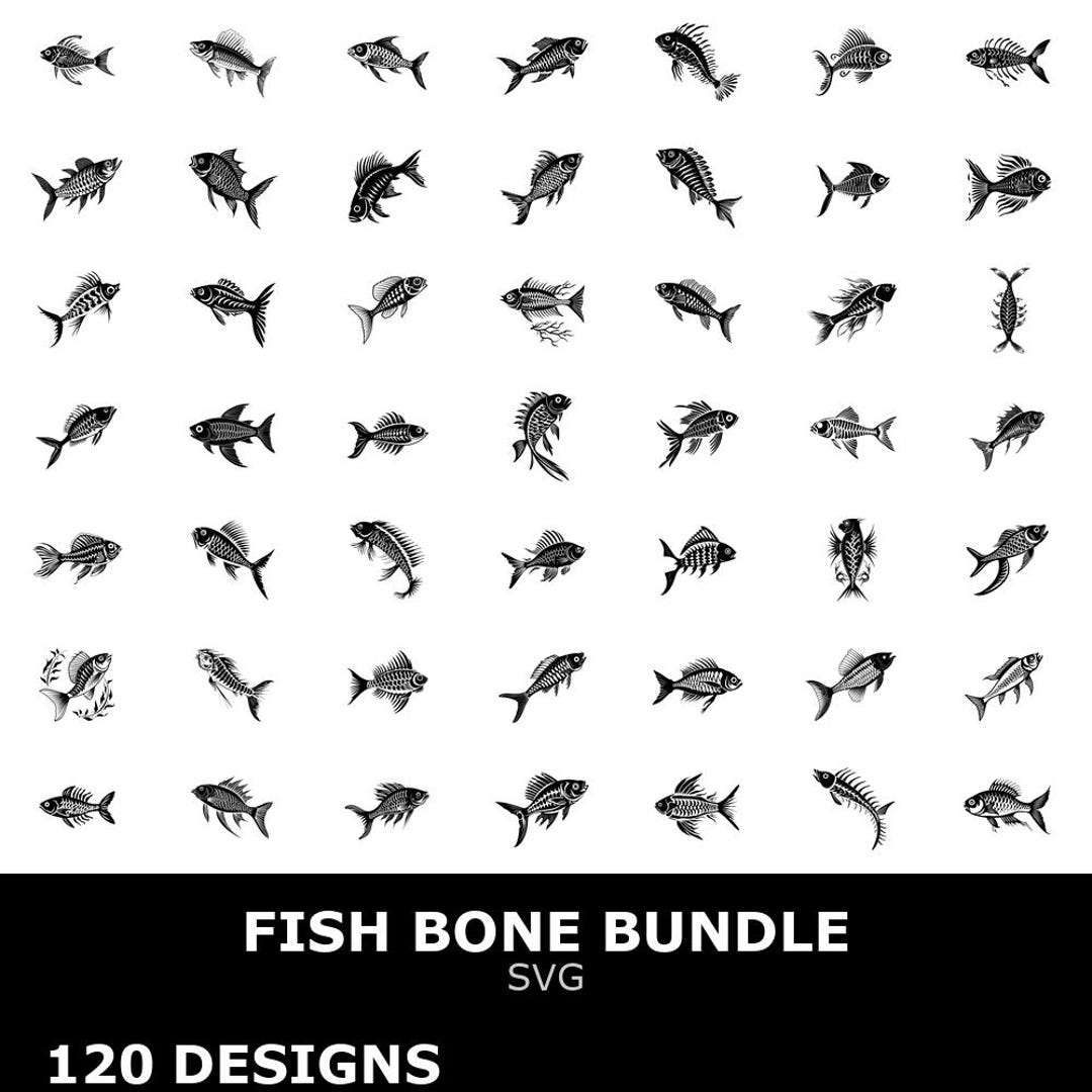 Fish Bone Digital Clipart Bundle Svg Cricut Cutting Files Ocean Decor ...