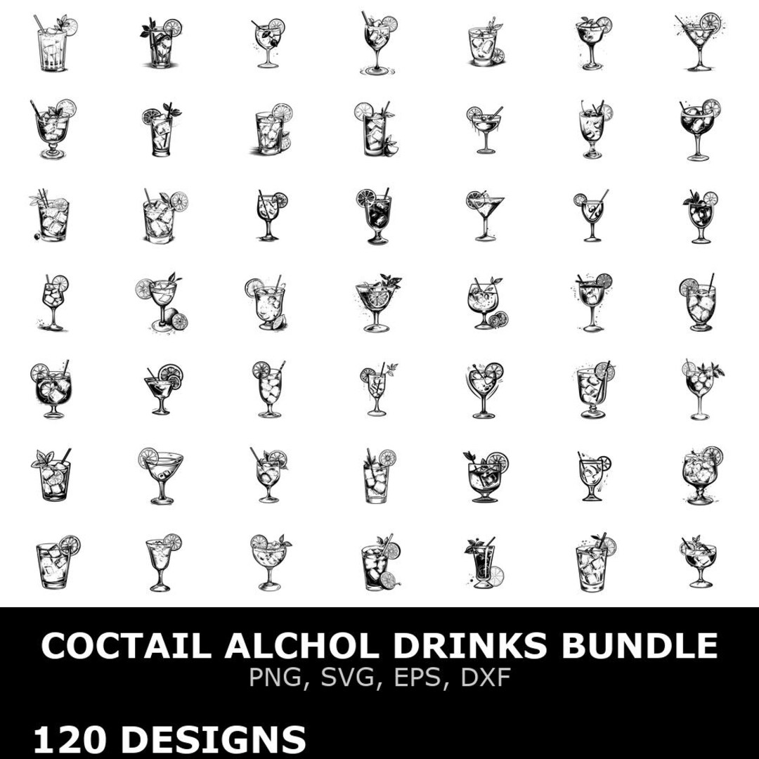 Coctail Alchol Drinks Digital Clipart Bundle Svg Png Eps Dxf for Cricut ...