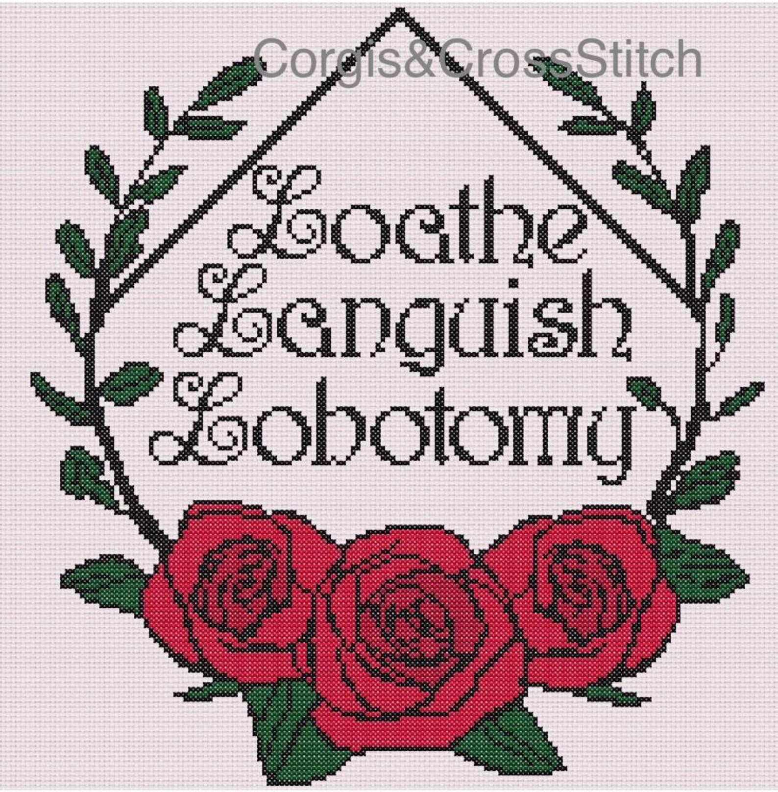 Loathe Languish Lobotomy Cross Stitch Pattern: Floral Rose Wreath (PDF ...