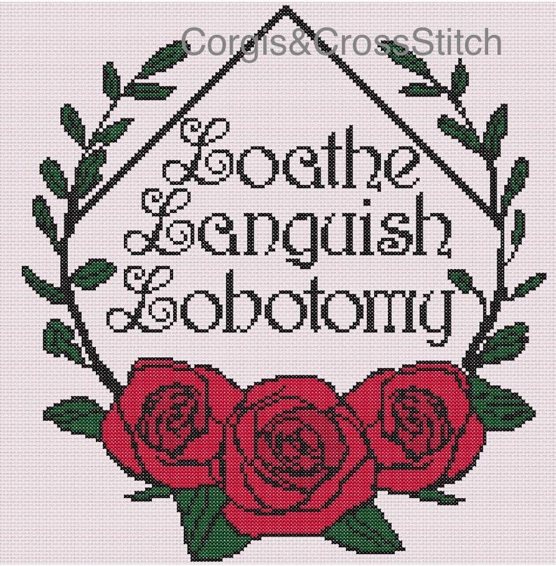 Loathe Languish Lobotomy Cross Stitch Pattern: Floral Rose Wreath (PDF ...