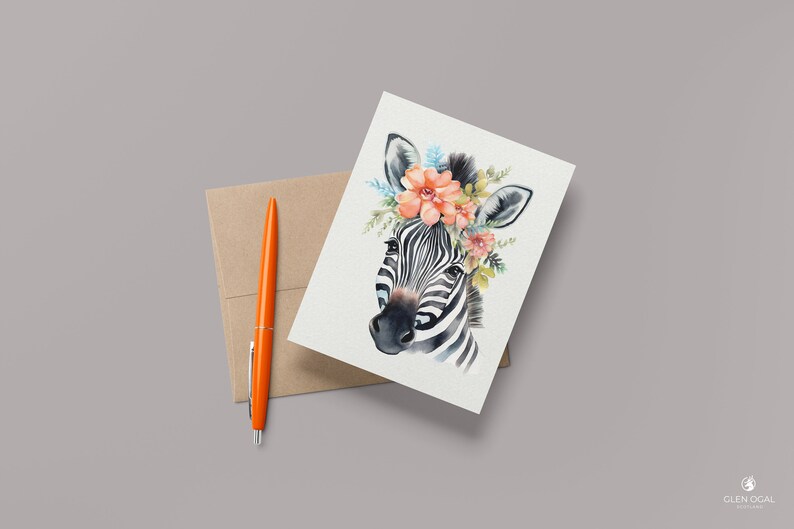 Pack of 5 Beautiful Floral Zebra Notelet Cards With Envelopes Blank ...