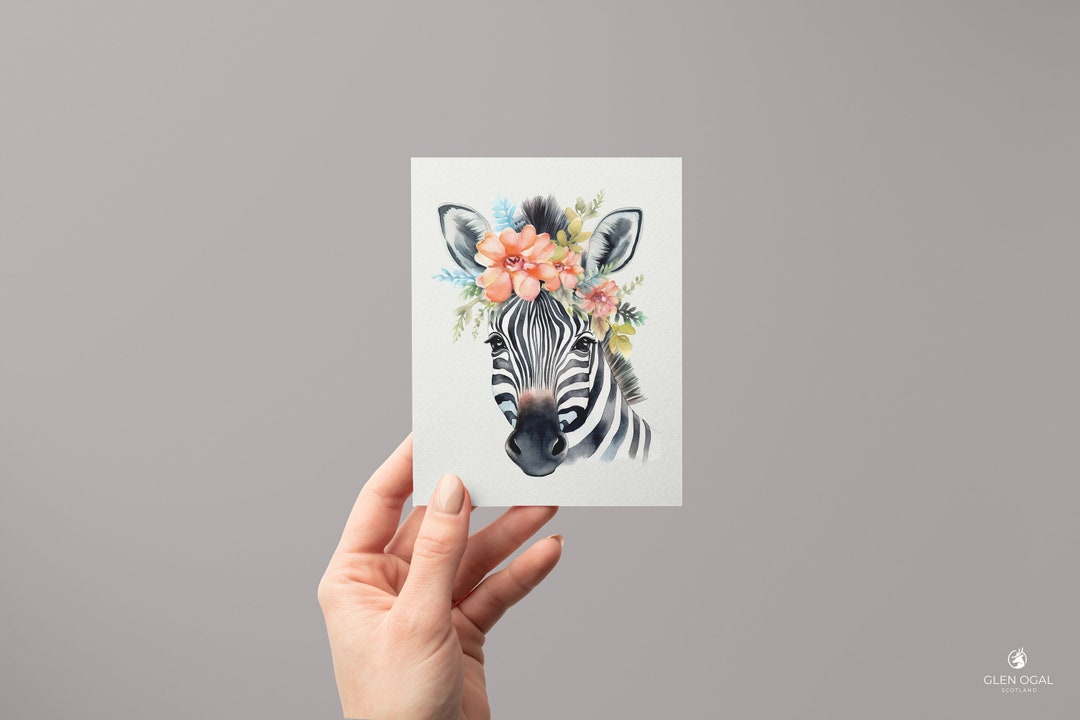 Pack of 5 Beautiful Floral Zebra Notelet Cards With Envelopes Blank ...