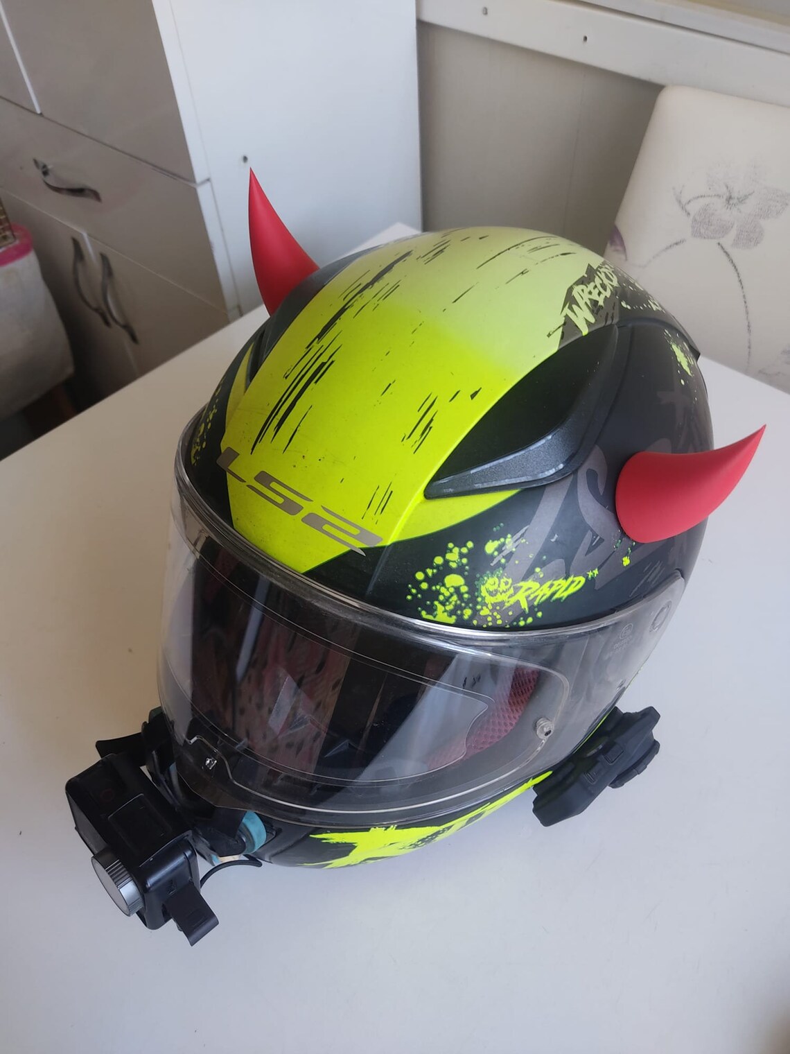 Helmet Horn for Bikers, Colorful Helmet Horns, Biker Gift, Pink Devil ...