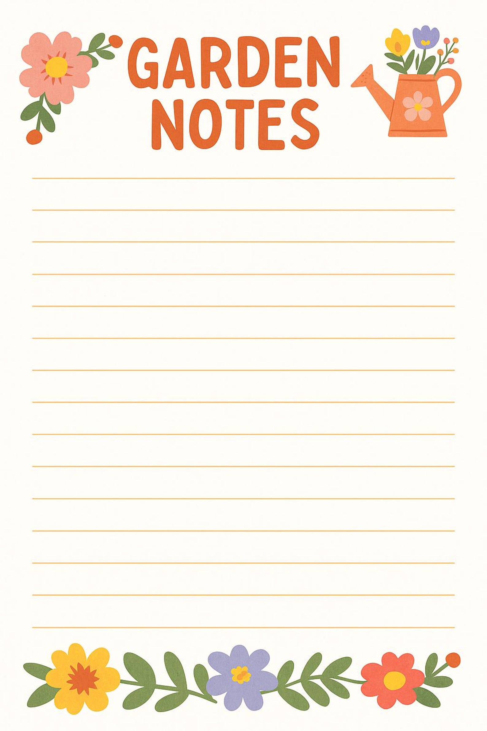 Printable Garden Notes Page | Cute Floral Lined Journal Sheet | Fun ...