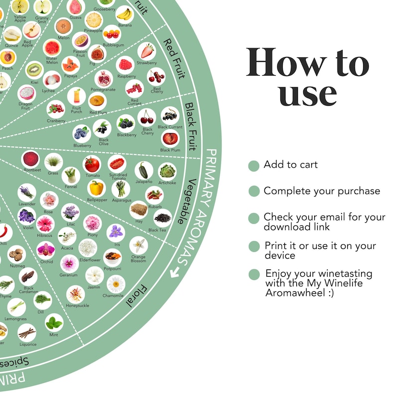 Wine Aroma Wheel Poster: Flavor Guide for Wine Tasting (PDF & PNG, 10 ...