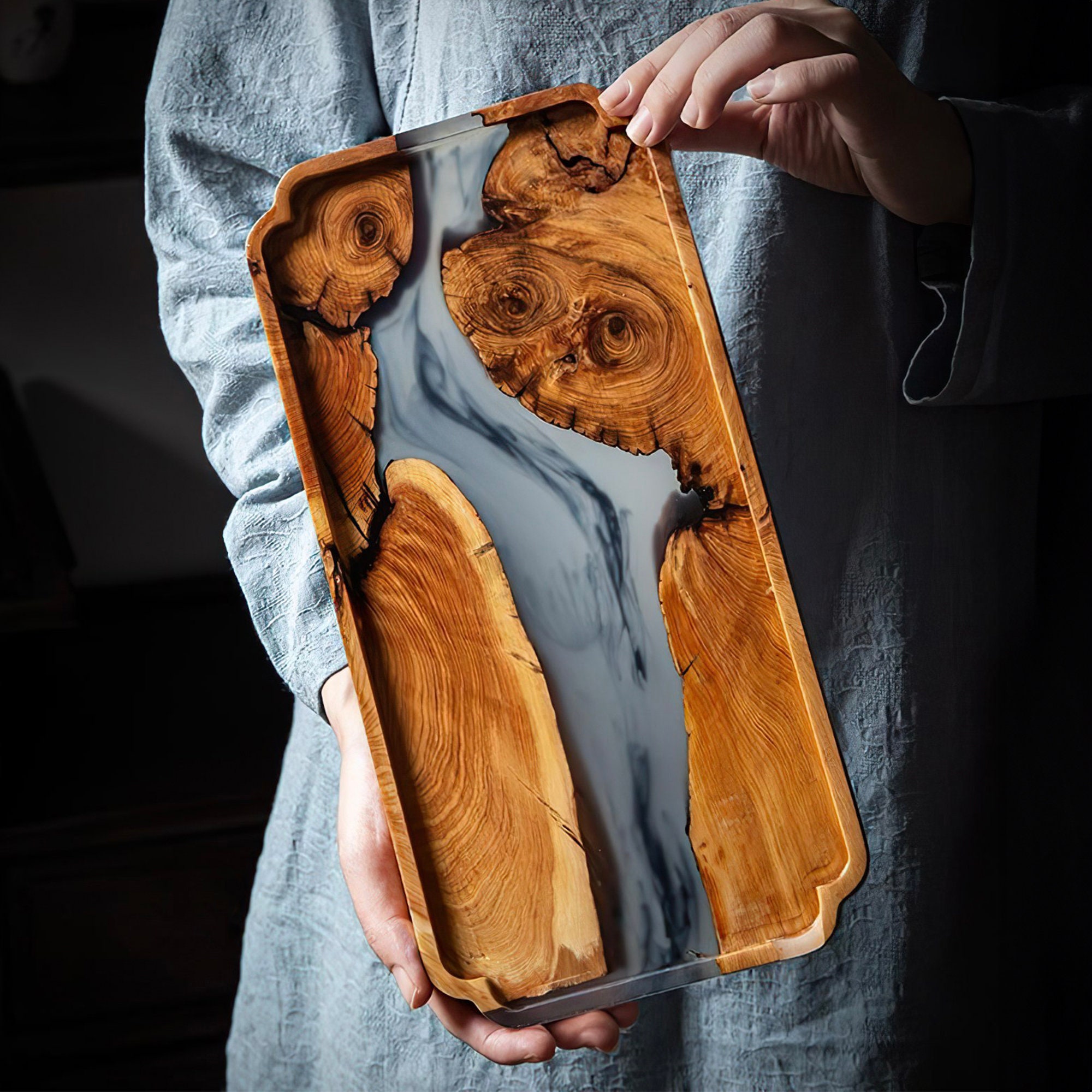 Handmade Wooden Serving Epoxy Resin Tray Food &drink Tray Family Gift ...