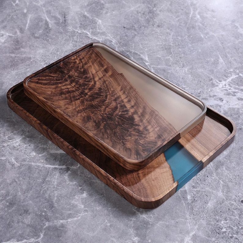 Wooden Handmade Serving Epoxy Resin Tray Food&drink Tray Family Gift ...