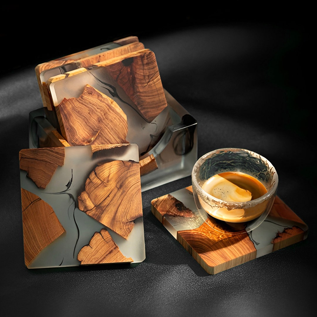 Handmade Wood Resin Coasters With Storage Box: Heat Insulation - Etsy