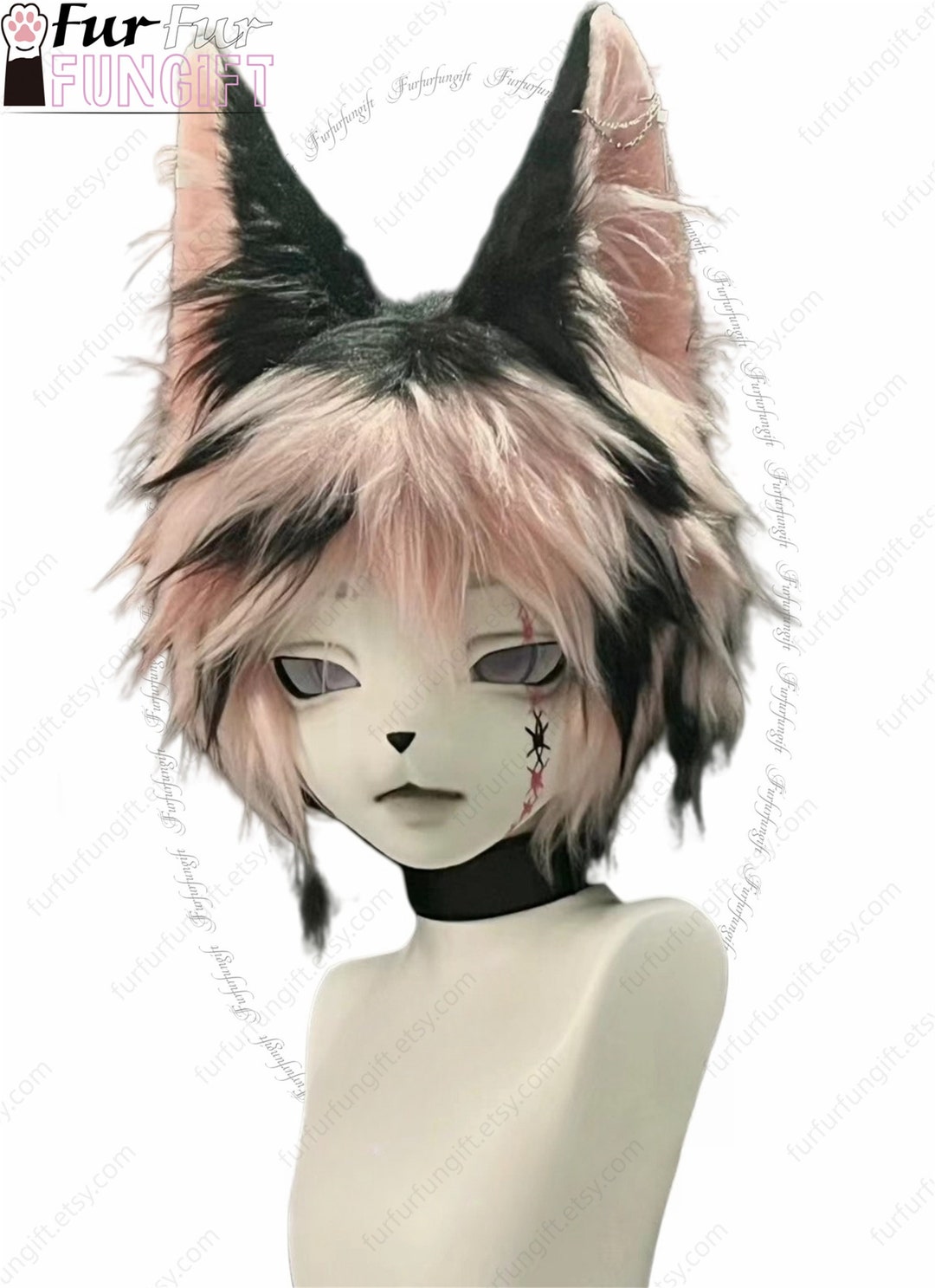 Black&pink Puppy Fursuit Head,furry Commission, Premade Kemono Mask ...