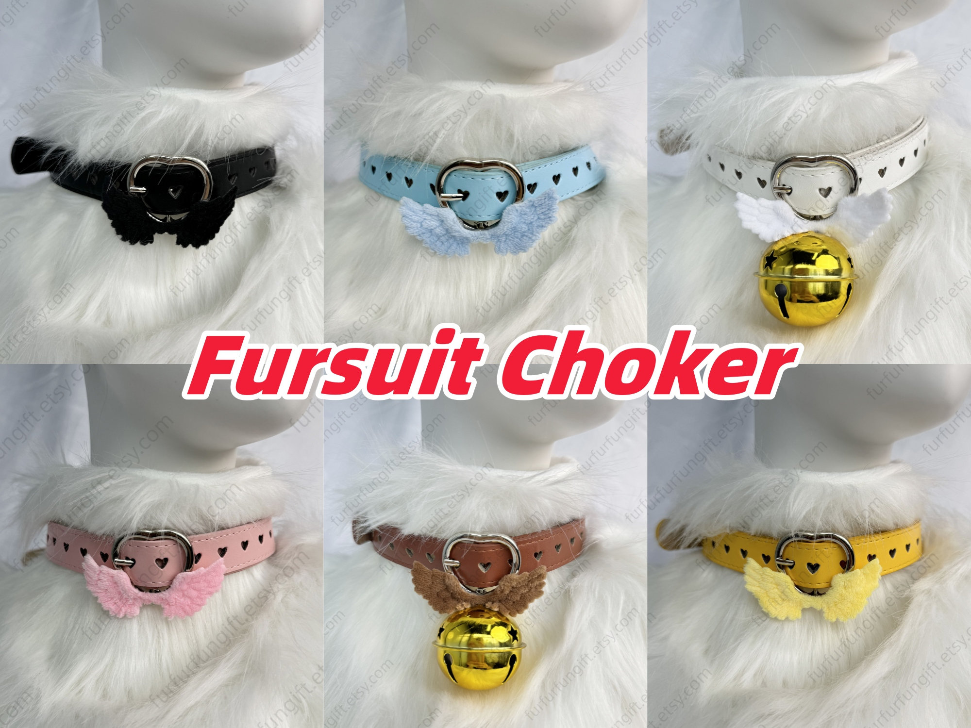 Fursuit Choker With Love Bell, Furry Collar With Angel Wings ...